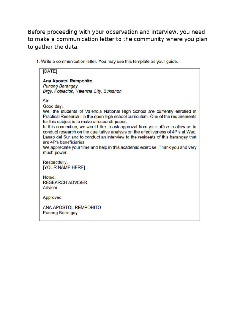 Template For The Conduct of Observation and Interview | PDF