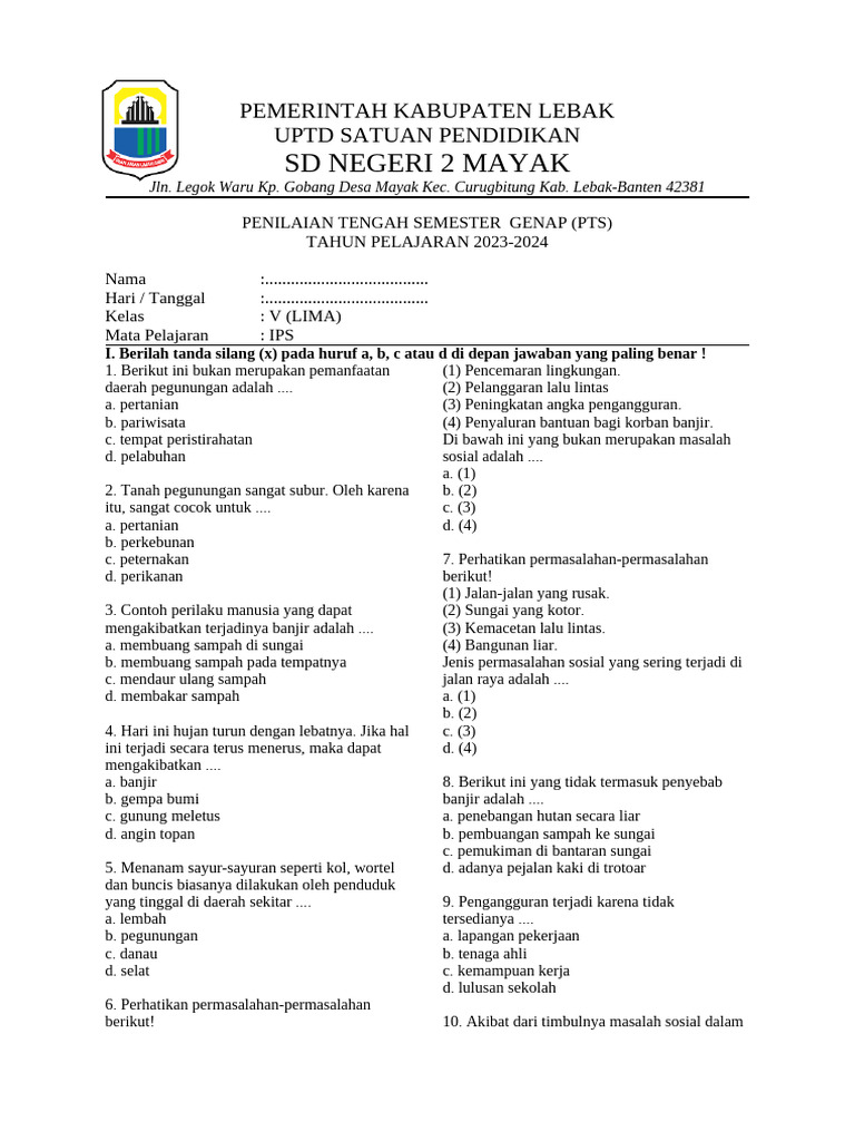 Soal PTS Kelas 5 Ips Sem2 | PDF