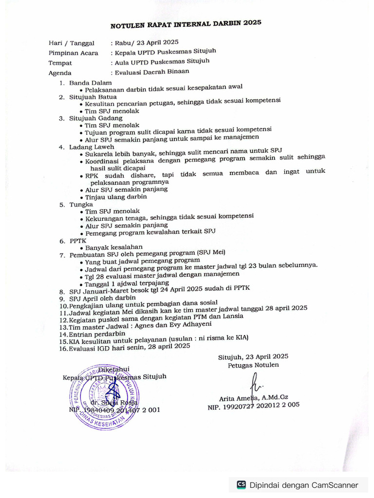 Notulen Rapat Darbin | PDF