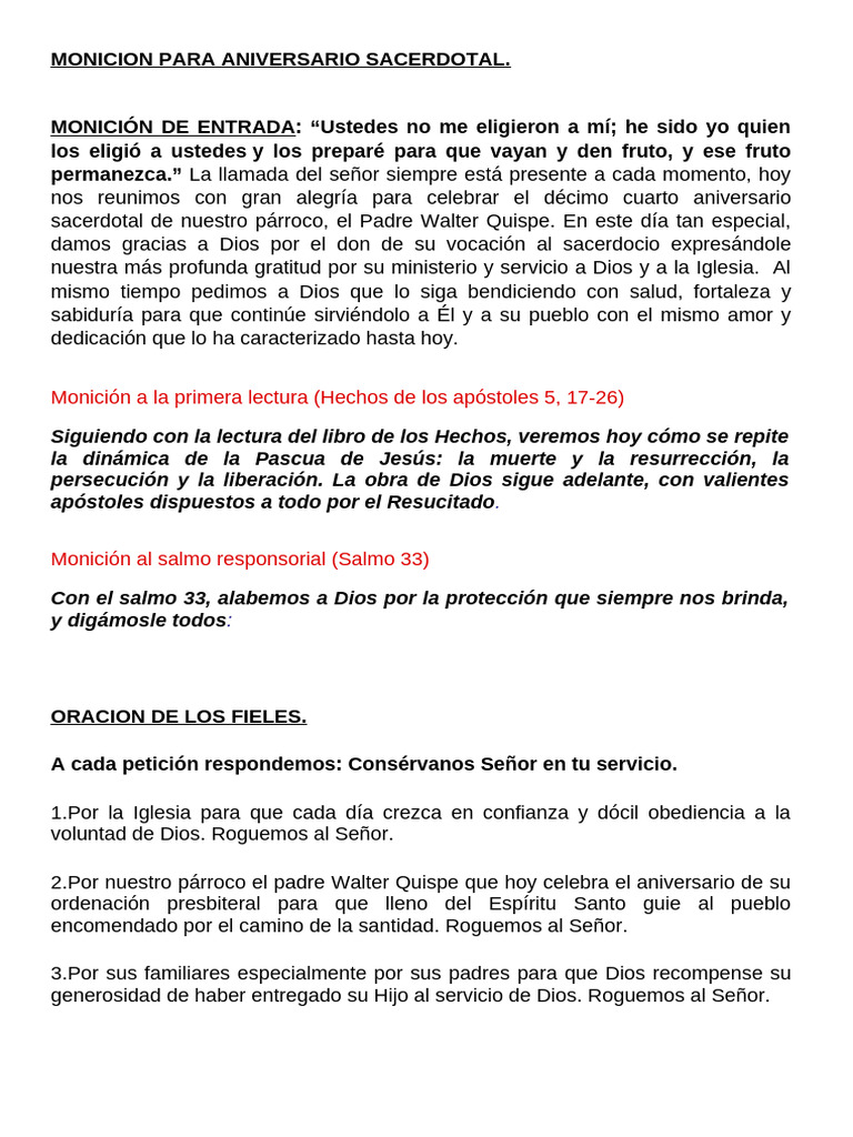 Monicion para Aniversario Sacerdotal 2025 | PDF | Creencia religiosa y doctrina