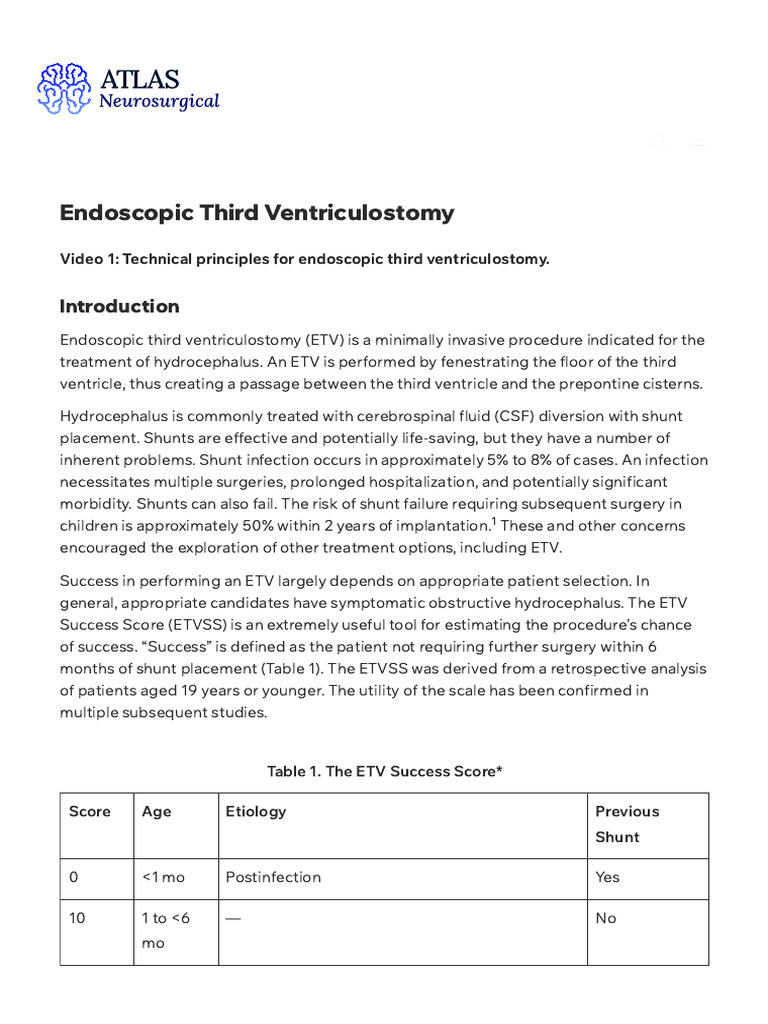 Endoscopic Third Ventriculostomy Overview | PDF | Diseases And ...