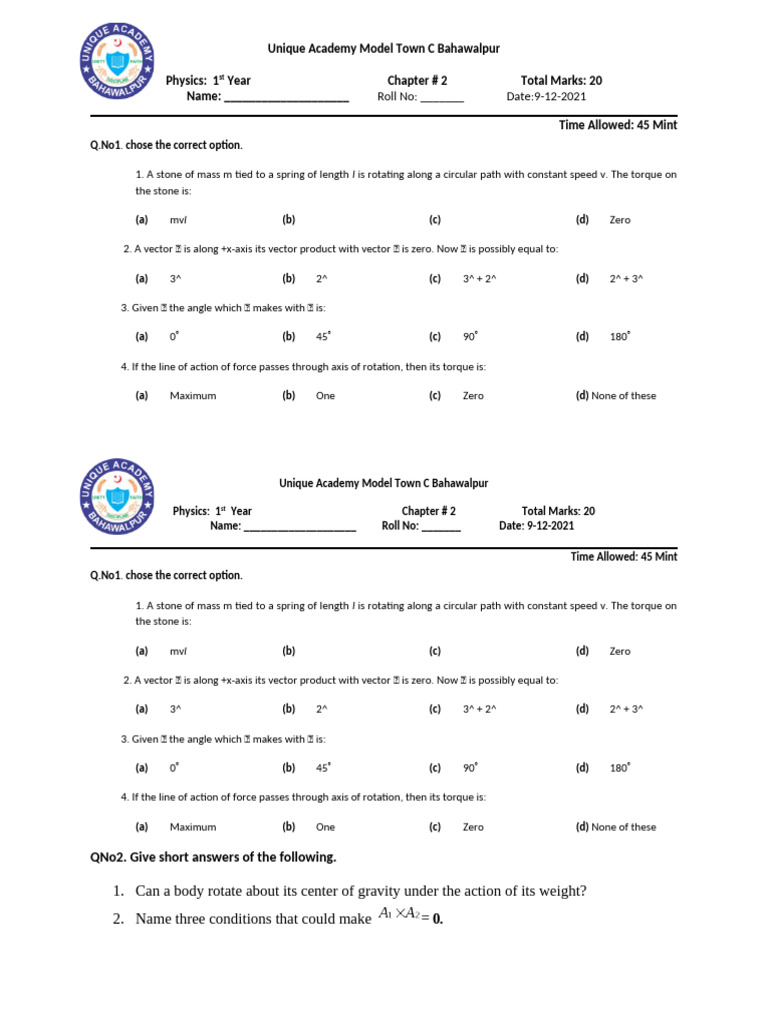 Chapter 2 Second Year PHY | PDF | Force | Rotation