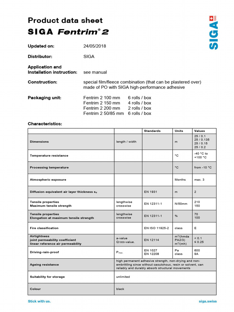 SIGA-Fentrim 2 Product Data Sheet | PDF | Applied And Interdisciplinary ...