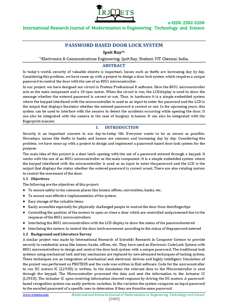 Password-Based Door Lock System Design | PDF | Microcontroller | Input ...
