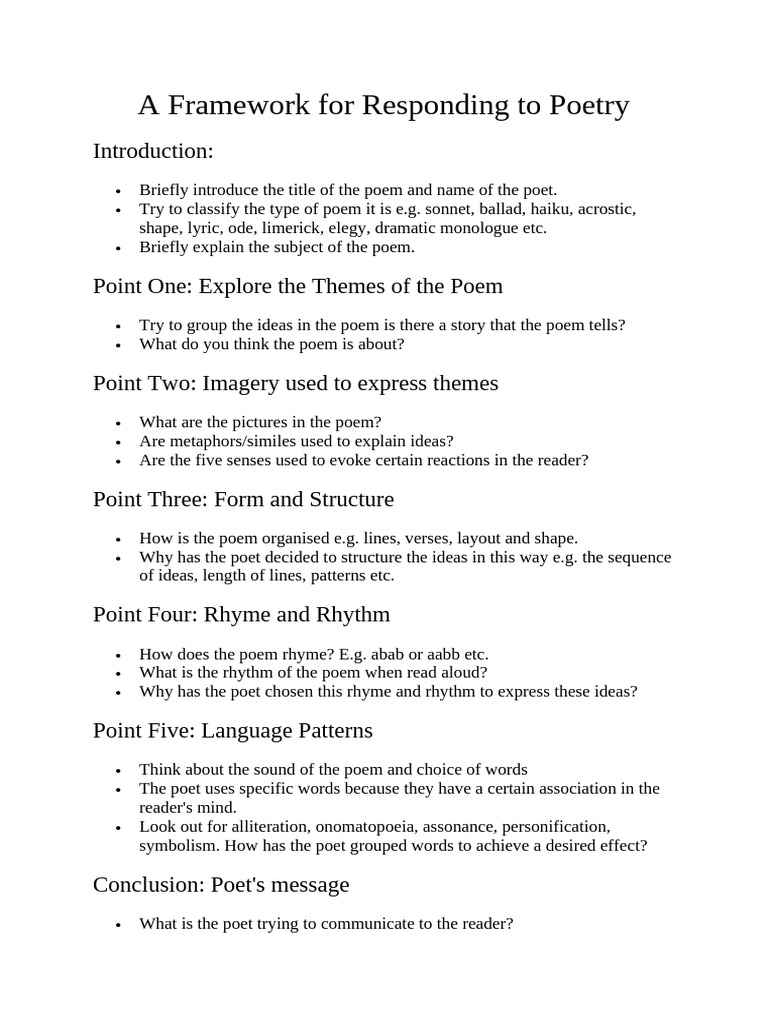 A Framework For Responding To Poetry | PDF