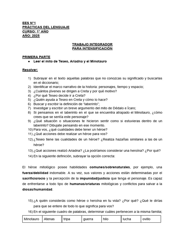 Trabajo Integrador para Intensificación - PLG - 1°año | PDF | Minotauro