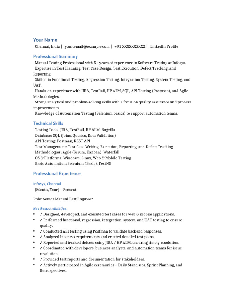 Manual Tester Resume with 5+ Years Experience | PDF