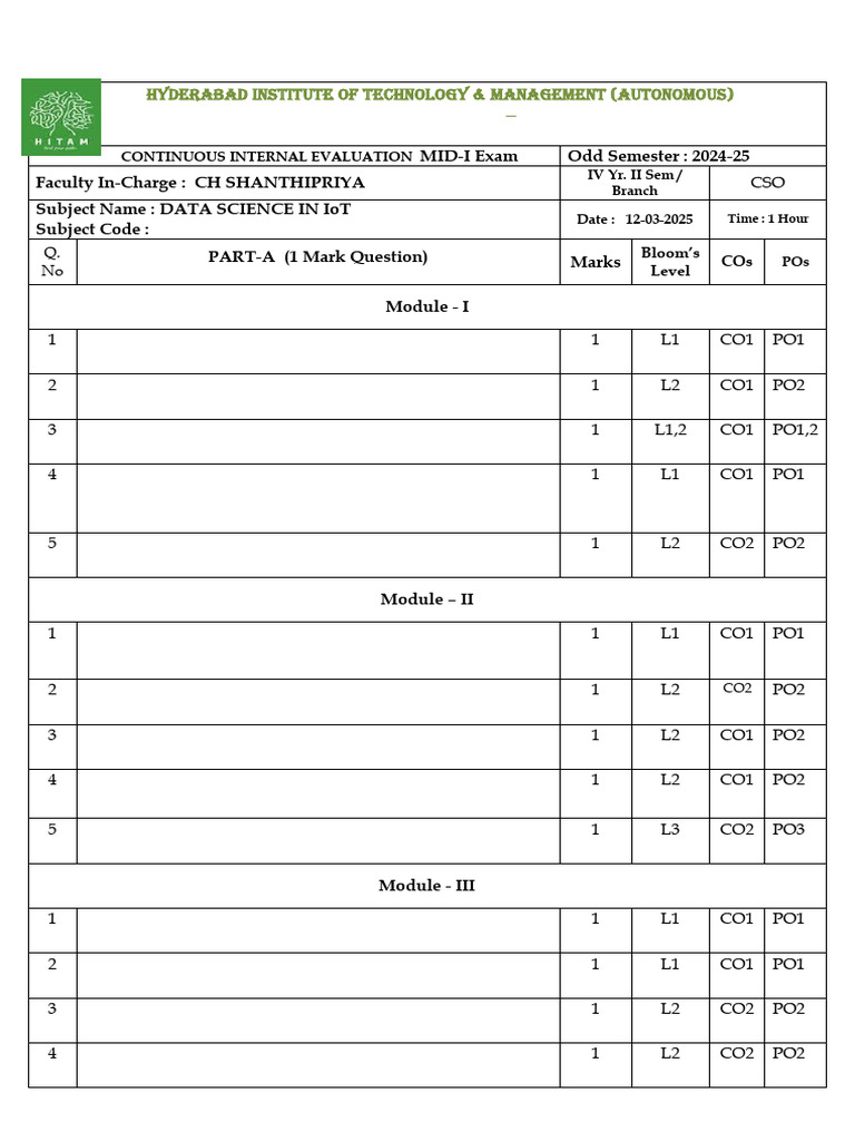 DS in IoT QB HR | PDF | Information Technology | Computer Engineering