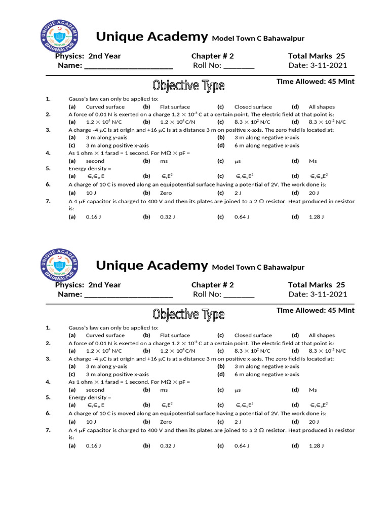 2nd Year Physics Exam: Chapter 2 Questions | PDF | Capacitance | Capacitor