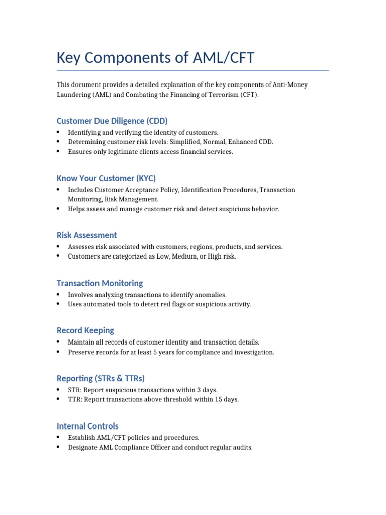 Key Components of AML CFT Document | PDF