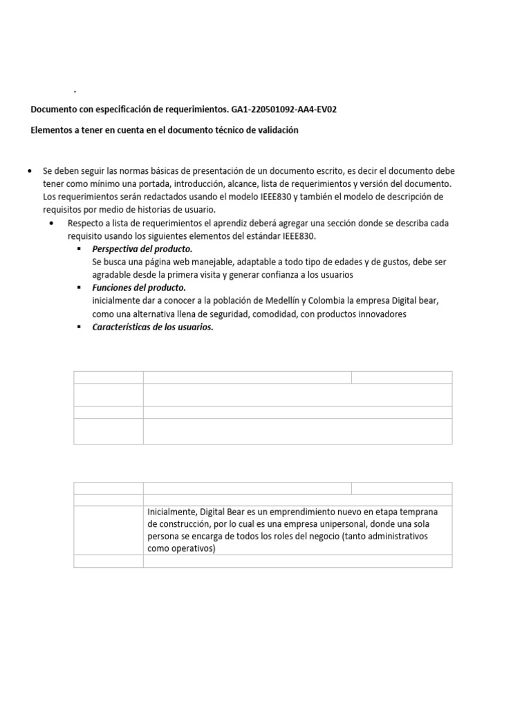 Documento Con Especificación de Requerimientos. GA1-220501092-AA4-EV02 | PDF | Usuario ...