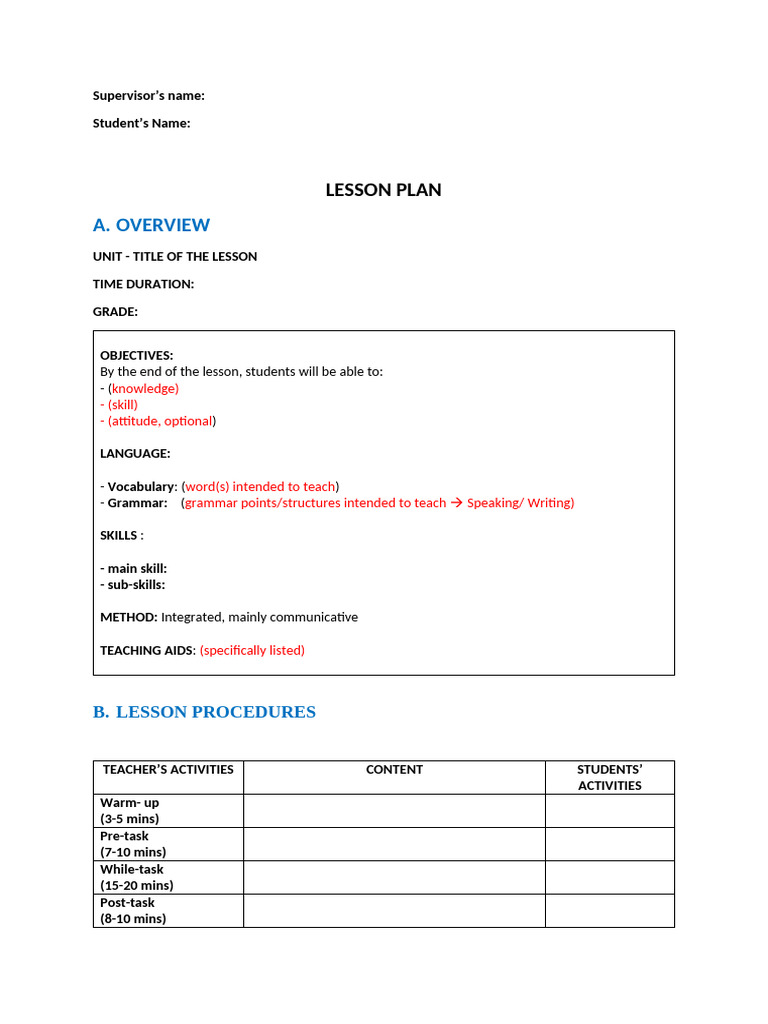 FORMAT Lesson Plan (Gui SV) | PDF