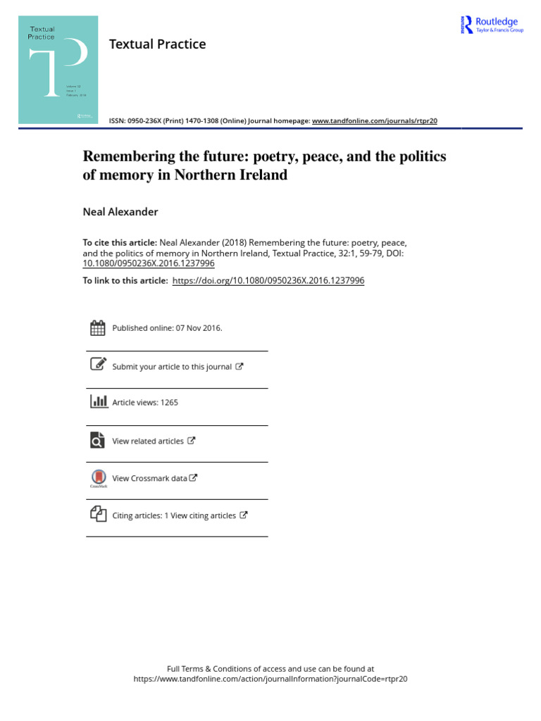 Remembering The Future Poetry Peace and The Politics of Memory in ...