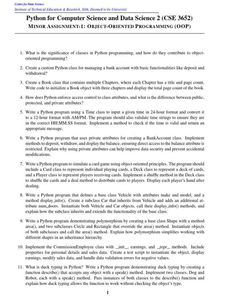 Minor Assignment-1 (Object-Oriented Programming) | PDF | Method (Computer Programming) | Class ...