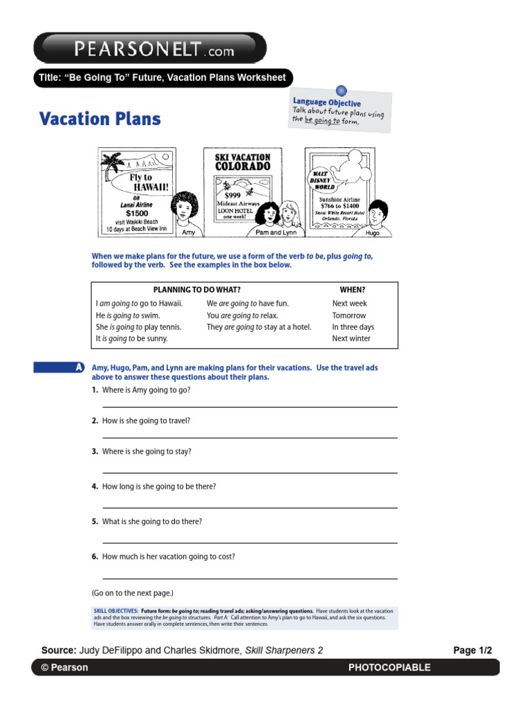 Future Vacation Plans Worksheet | PDF | Linguistics