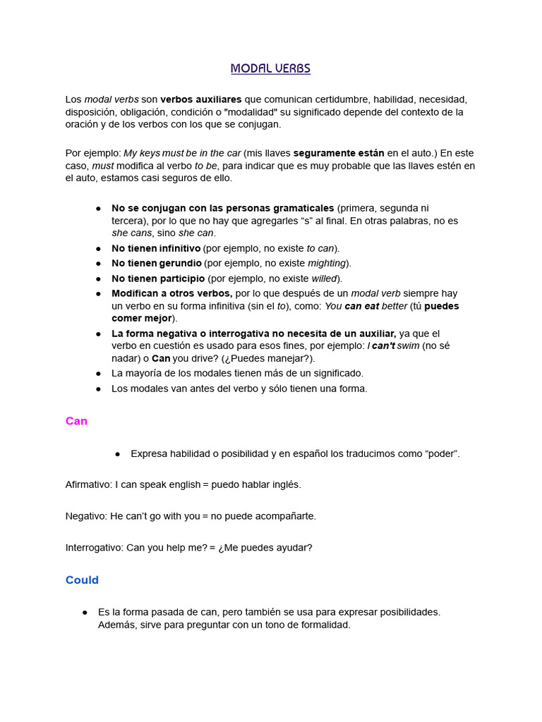 Modal and Semi-Modal Verbs | PDF | Verbo | Semántica