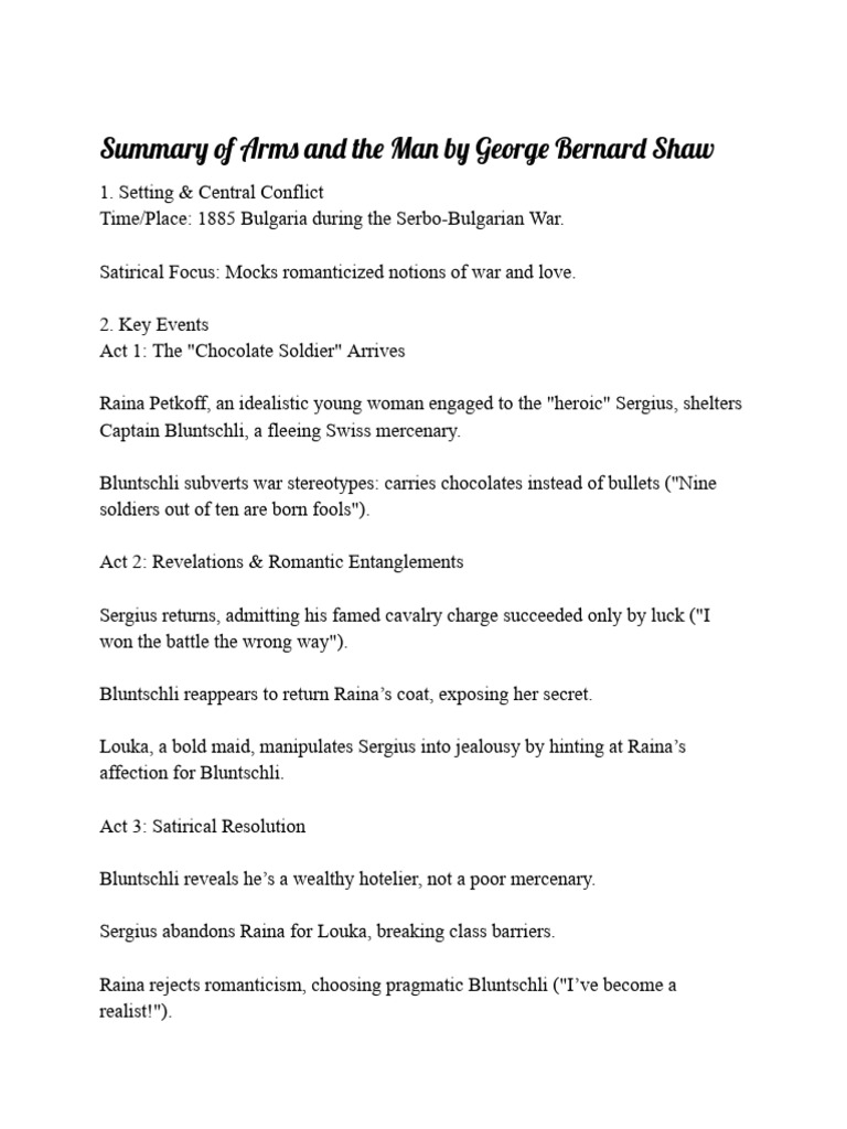 Summary of Arms and The Man by George Bernard Shaw | PDF