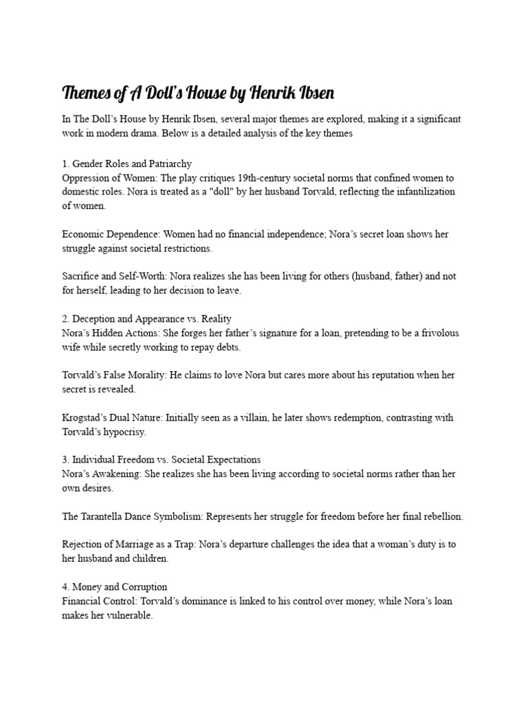 Themes of The Doll's House | PDF | A Doll's House