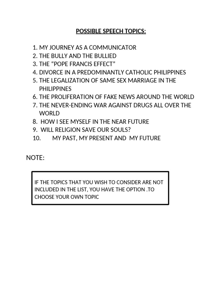 Possible Speech Topics | PDF