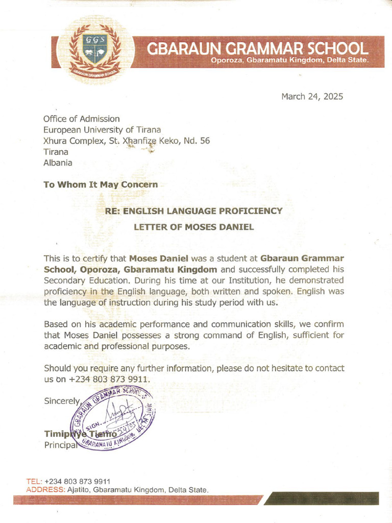 Letter of Moses Daniel | PDF