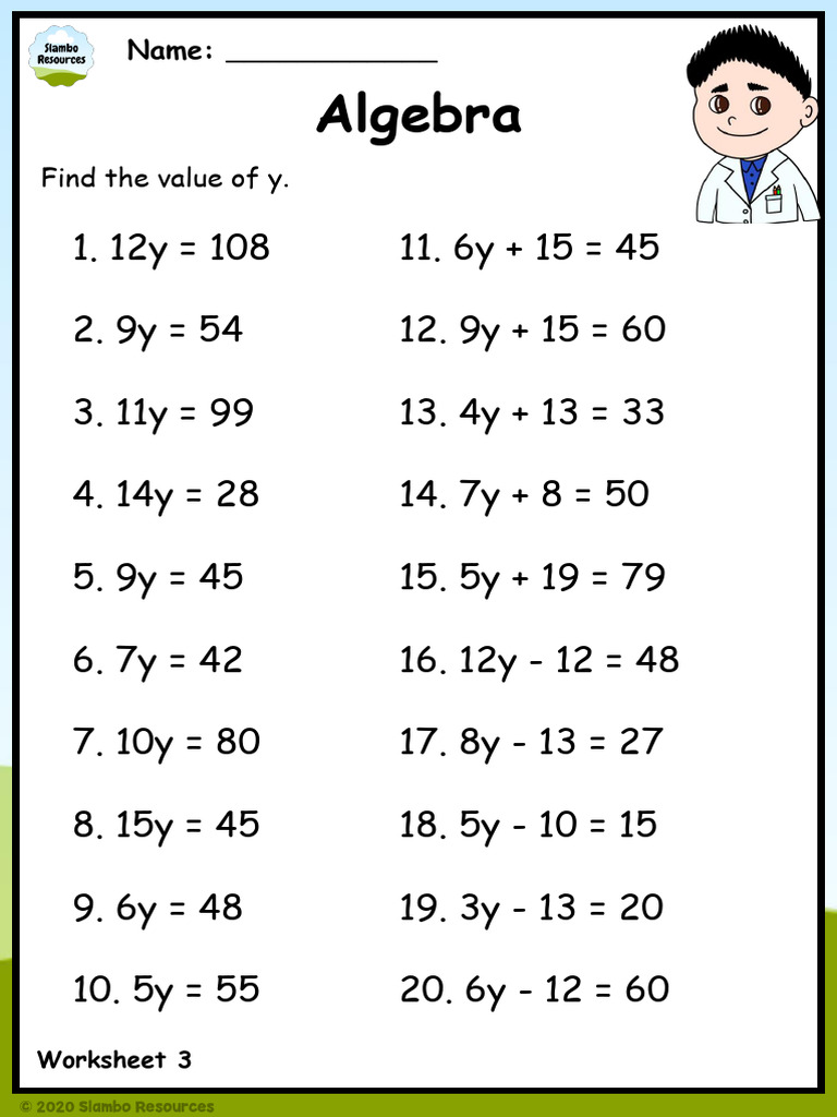 Grade 5 Algebra Worksheet Answers | PDF