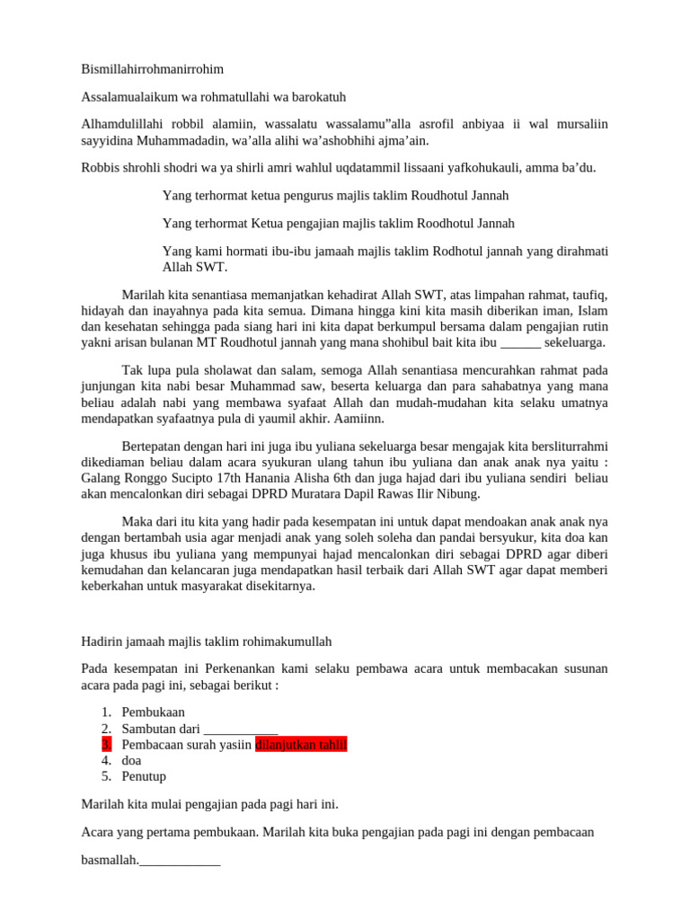 Contoh MC Arisan Bulanan | PDF