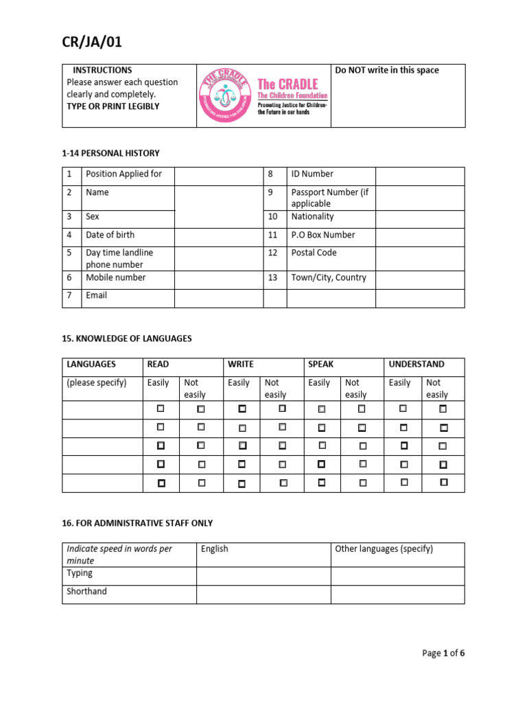 The CRADLE Application Form | PDF | Employment | Salary
