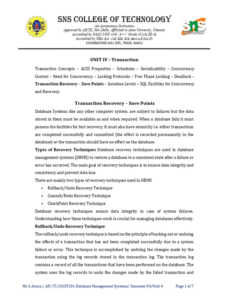 8.transaction Recovery - Save Points | PDF | Database Transaction | Databases
