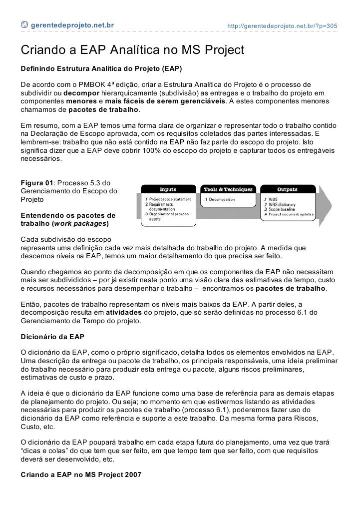 Criando A EAP Analtica No MS Project | PDF | Projetos | Desenvolvimento ...