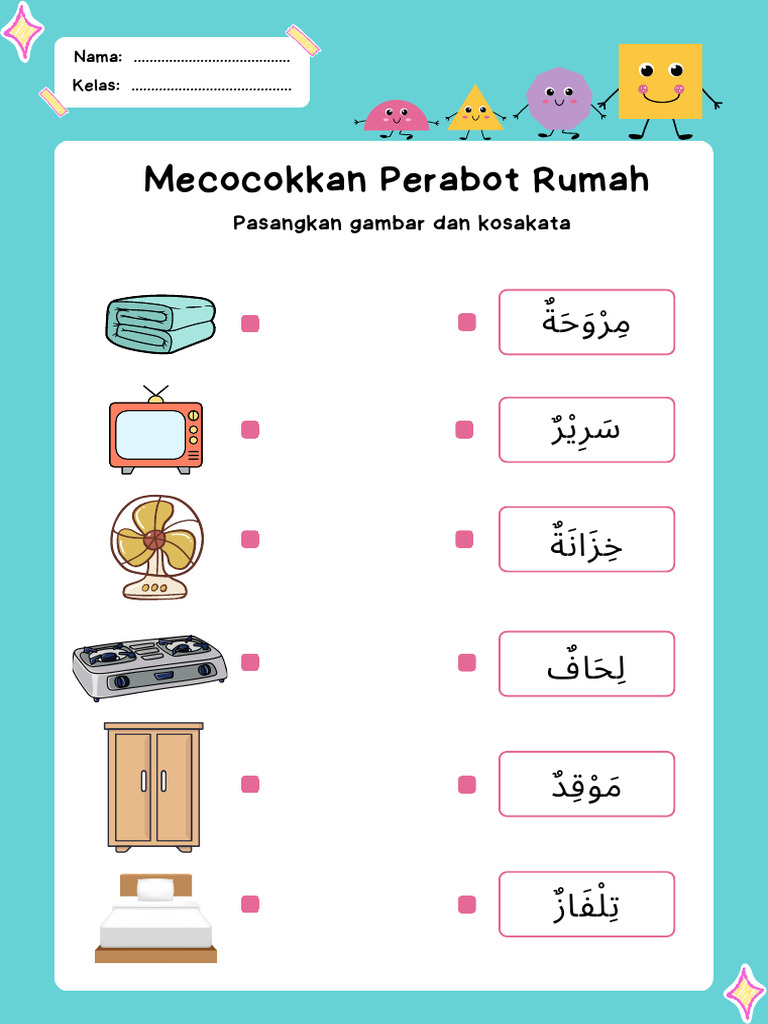 Hubungkan Garis Nama Bangun Datar Lembar Kerja Biru dan Merah Muda ...