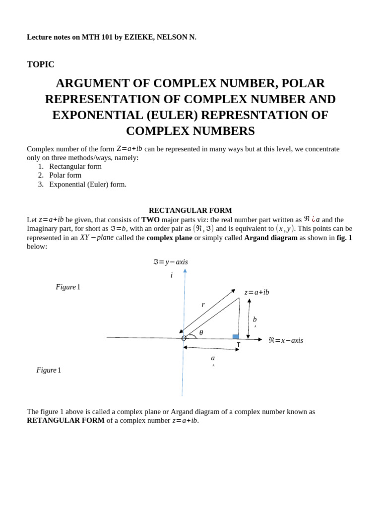 Lect 2 MTH 101 Complex Numbers | PDF | Complex Number | Euclidean Geometry