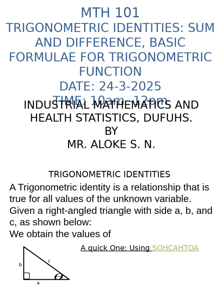 MTH 101 Trigonometric | PDF