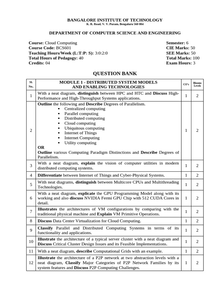 BCS601 - CC - Question Bank - 2024-25 | PDF | Cloud Computing | Virtualization
