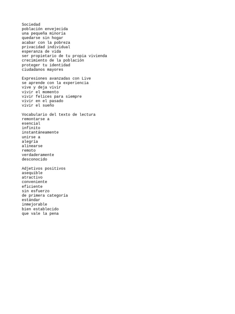 Lista de Vocabulario Español | PDF