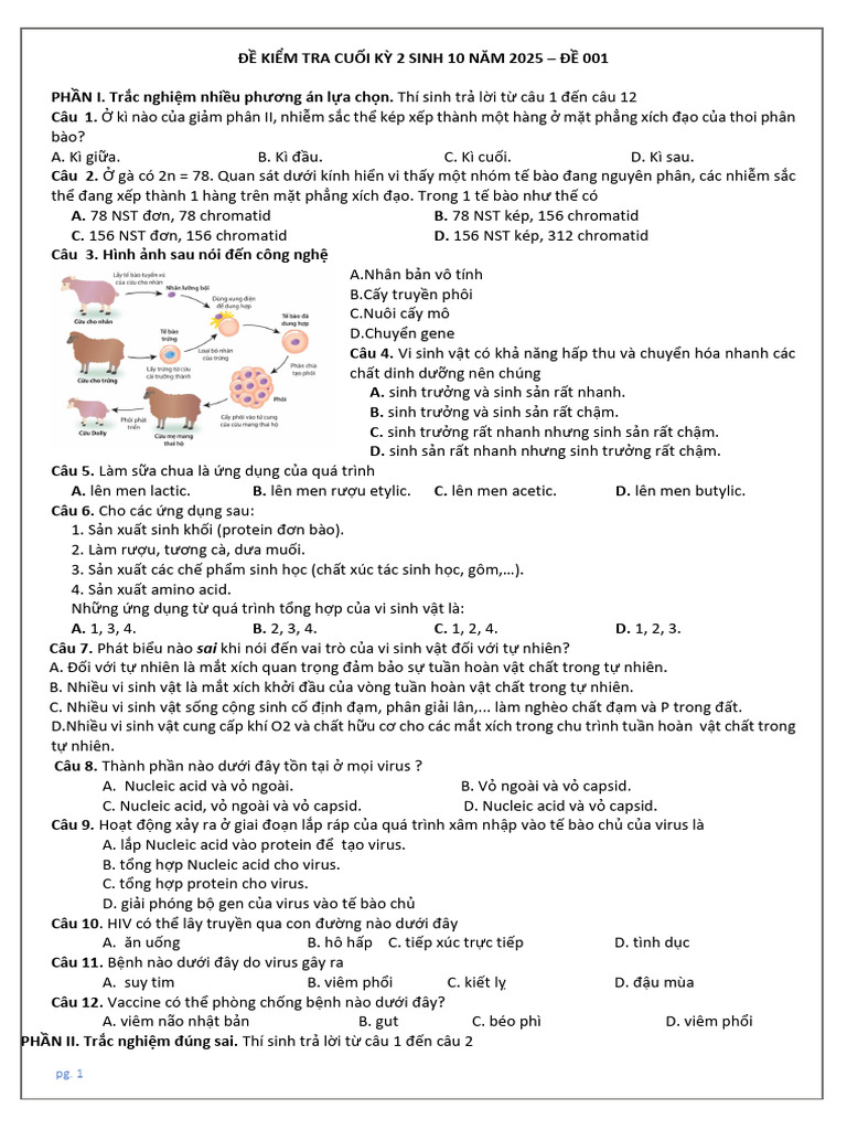 CK2-2025-SINH 10-ĐỀ 1-HS | PDF