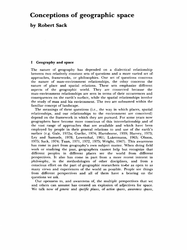 02 - SACK, R. Conceptions of Geographic Space. 1980 | PDF | Space | Theory