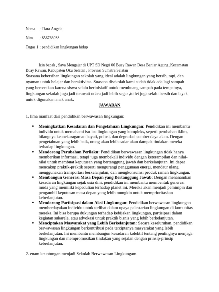 Tugas 1 Pendidikan Lingkungan Hidup (PLH) | PDF