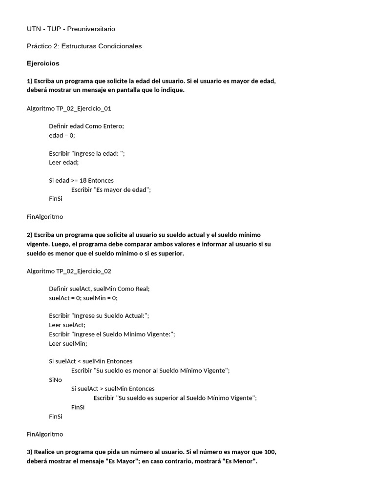 TP 2 Condicionales | PDF | Algoritmos | Ciencias de la Computación