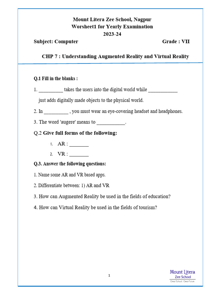 Grade7 Computer WS1 Chp7 | PDF