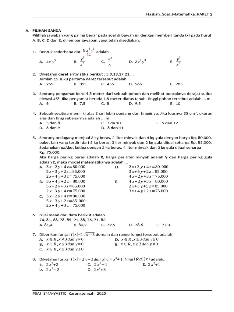 Soal Psaj MTK Paket B | PDF