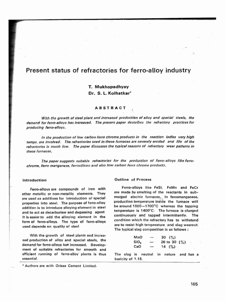Present Status of Refractories For Ferro-Alloy Industry | PDF | Refractory | Silicon Dioxide
