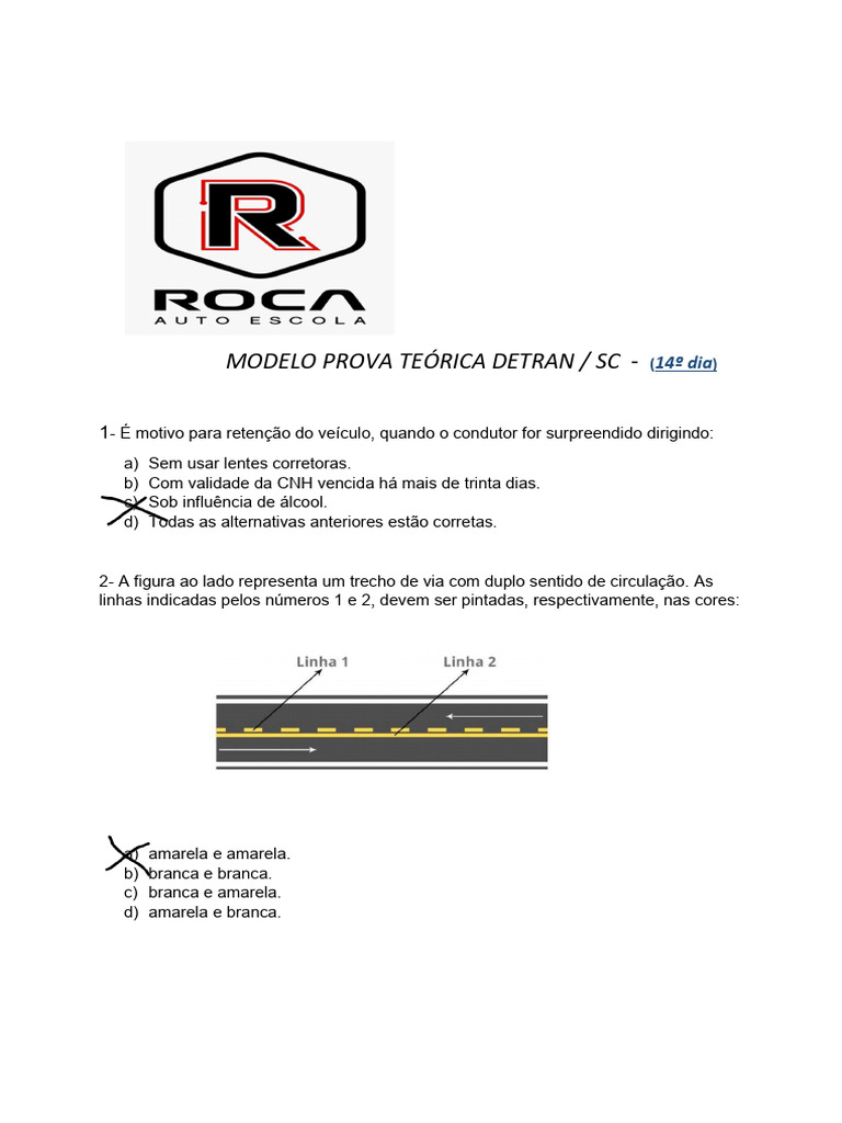 Modelo de Prova Teórica Detran SC | PDF | Tráfego | Transporte