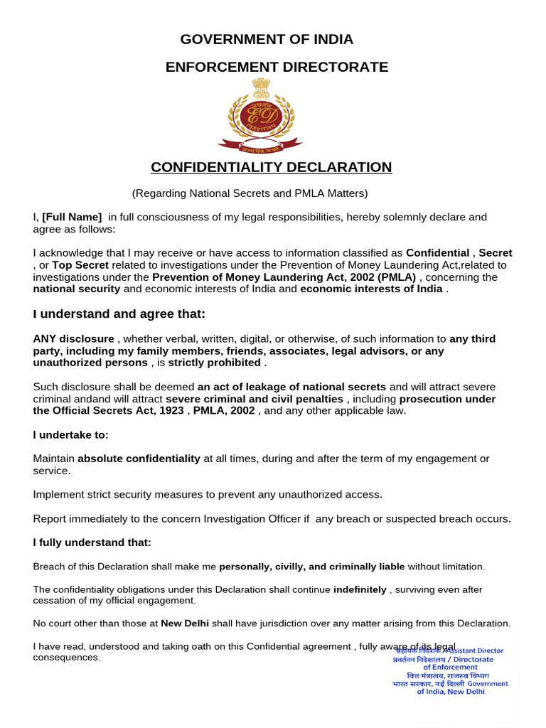 Confidentiality Declaration | PDF