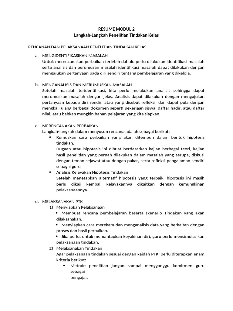 RESUME MODUL 2 LANGKAH-LANGKAH PENELITIAN TINDAKAN KELAS | PDF