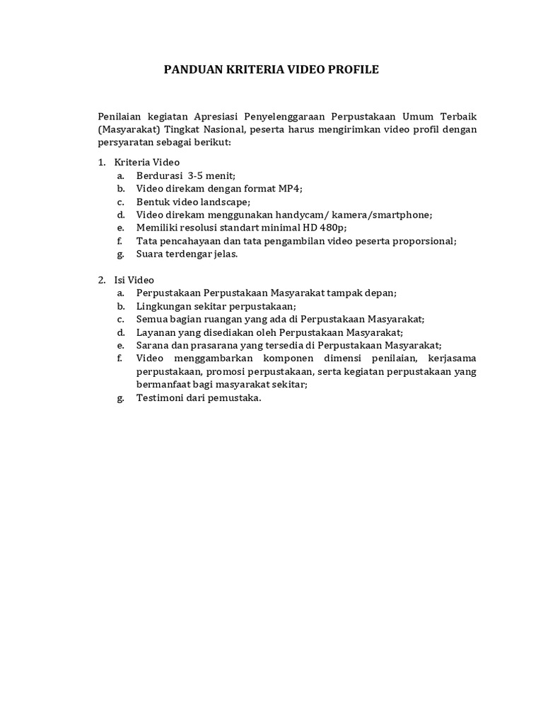 Panduan Kriteria Video Profile | PDF