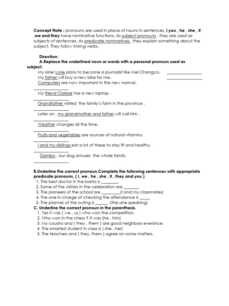 Personal Pronouns Exercises | PDF | Subject (Grammar) | Pronoun