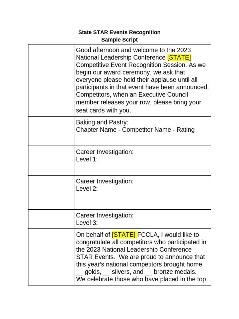 2023 STAR Events Recognition Script | PDF