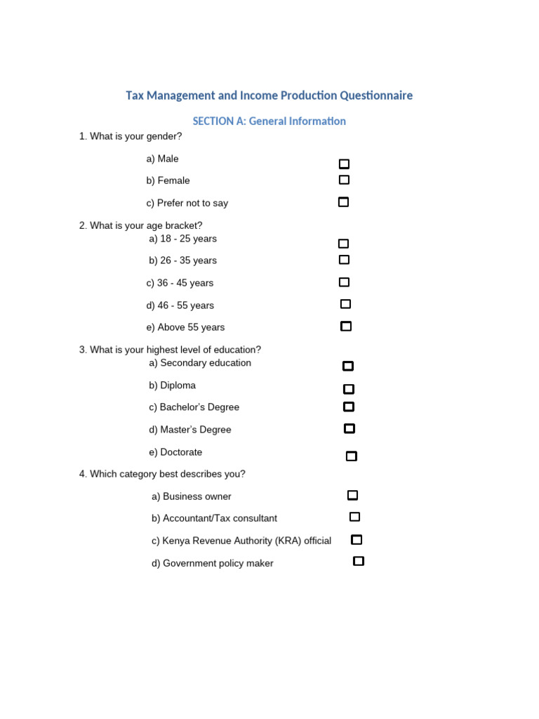Tax Questionnaire | PDF | Taxes | Risk