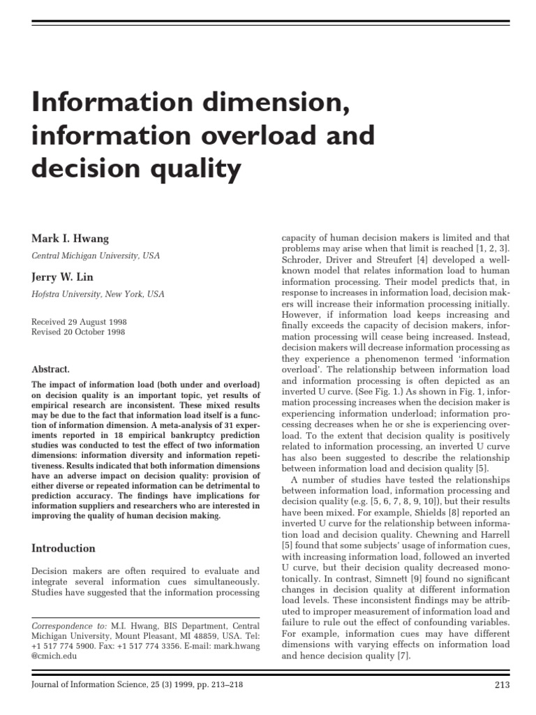 Information Load and Decision Quality | PDF | Accuracy And Precision ...