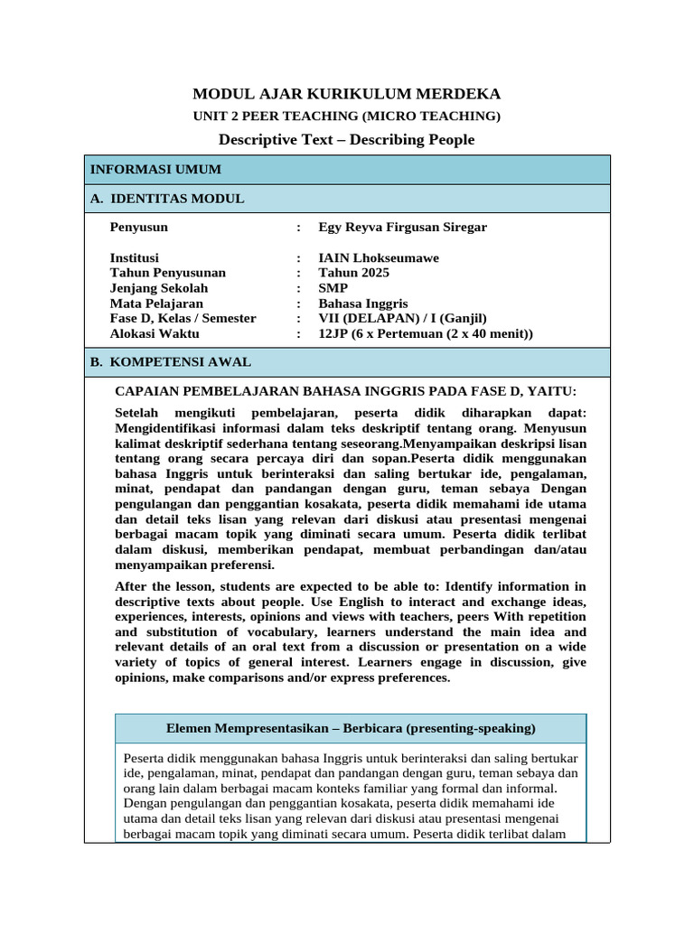 RPP Micro Teaching | PDF